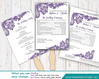 DiY Printable Program Wedding Template Instant by HappyBlueCat