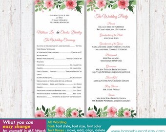DiY Printable Program Wedding Template Instant Download