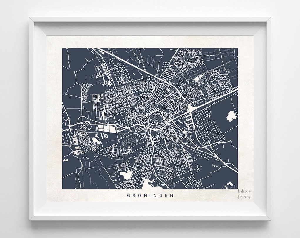 Groningen Map Netherlands Print Groningen Poster by InkistPrints