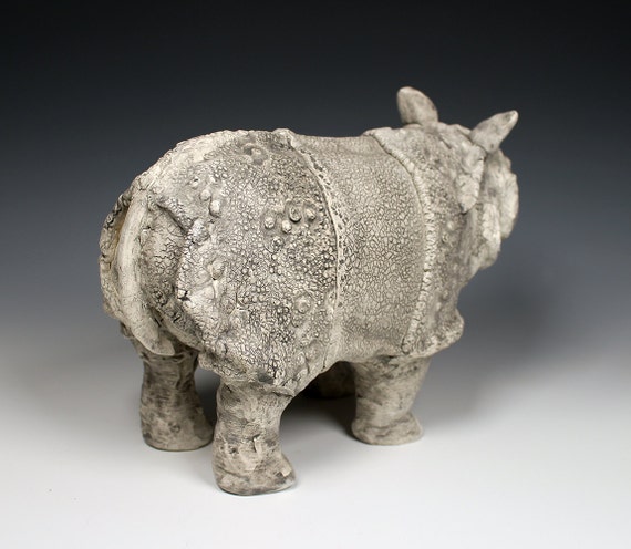 Standing Indian Rhinoceros ceramic animal by ClayAnimalSculptures