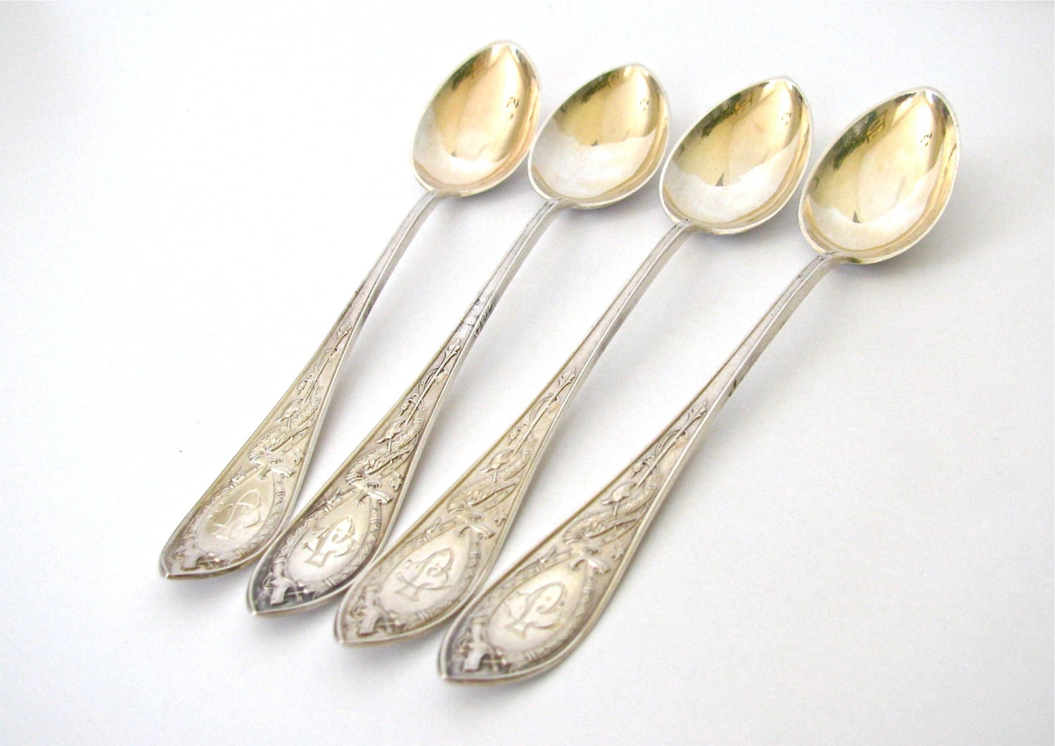 Four Antique European 830 Silver Demi Tasses Spoons, Dated 1909, Silver ...