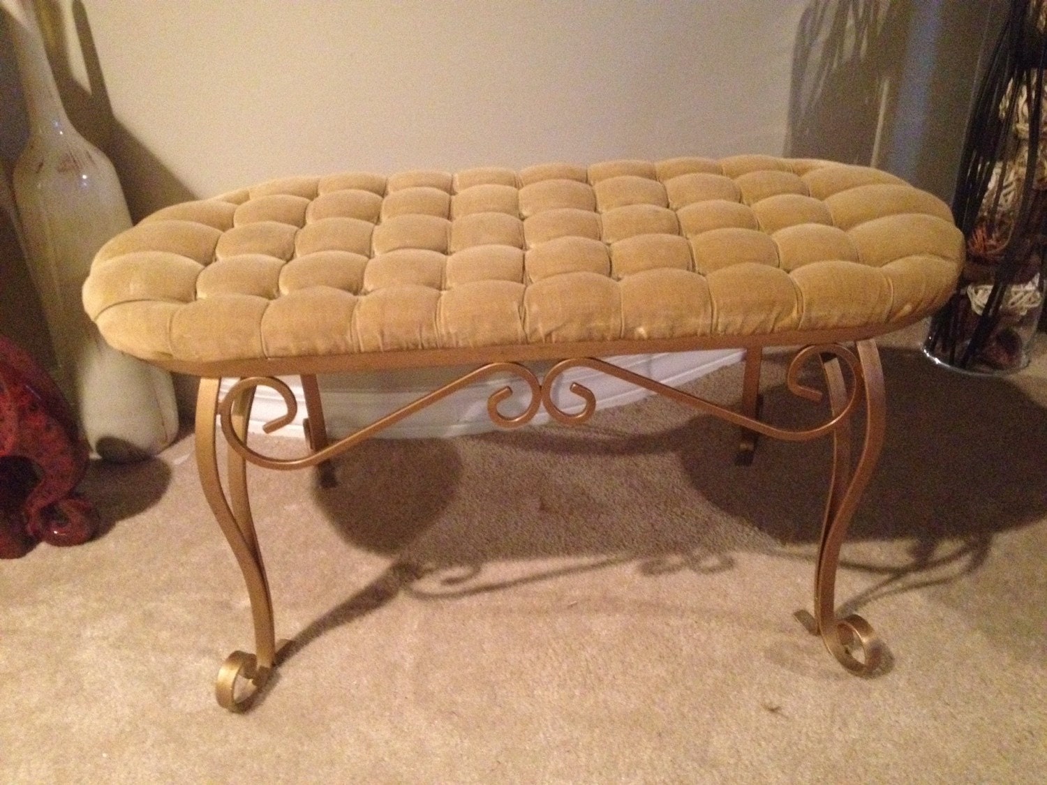 Mid-Century Gold Velvet Tufted Bench George Koch – Haute Juice