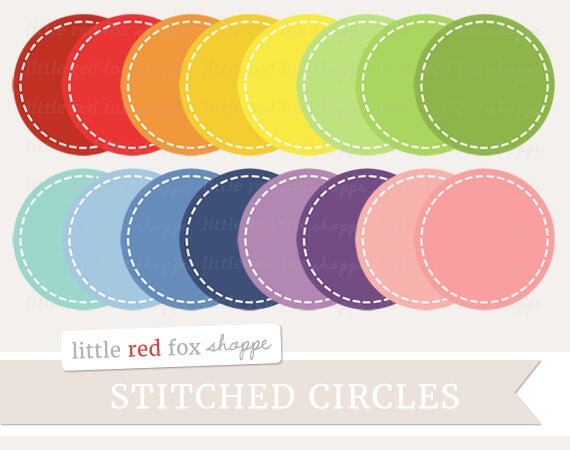 Stitched Circles Clipart Rainbow Clip Art by LittleRedFoxShoppe