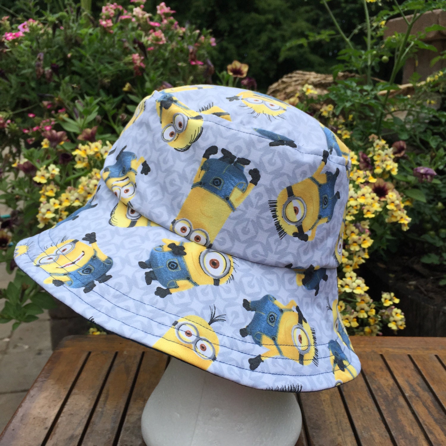 Minion Despicable Me Reversible Bucket hat. Summer Sun Hat.