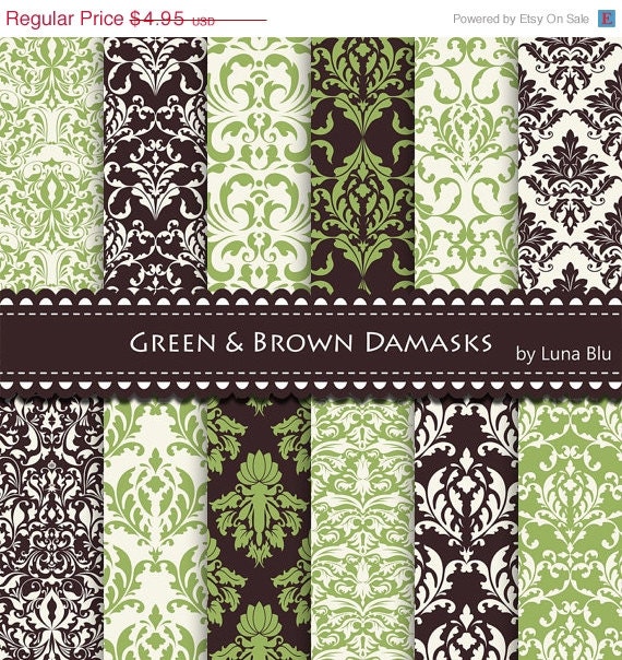 New Item added to my shop:60% OFF Damask Digital Paper: “Green and ...