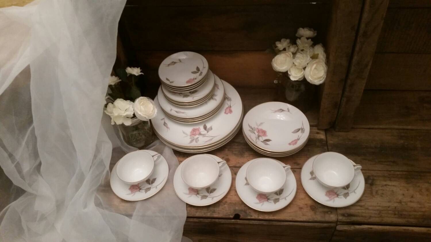 Service for FOUR…1950’s Sango Fine China “Nancy” Collection Gold Trim ...
