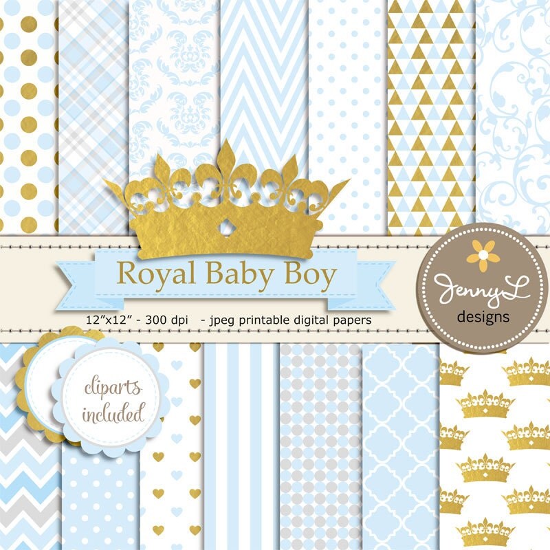 Gold Crown Digital papers and Clipart Royal Prince Boy Baby