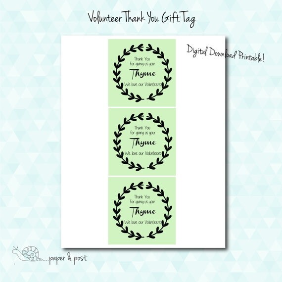 Items similar to Printable Volunteer Thank You Gift Tag on Etsy