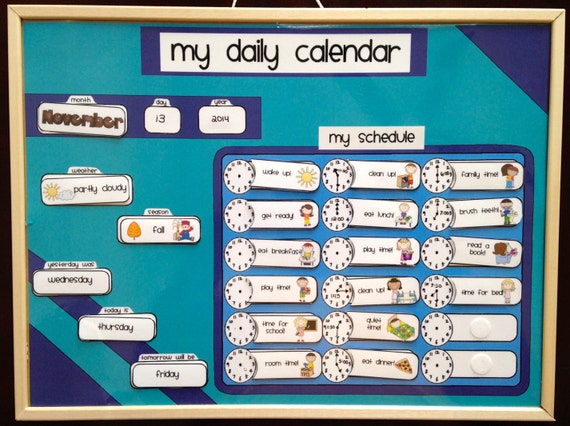 Daily Kids Calendar Schedule Activity & Chore Chart Velcro