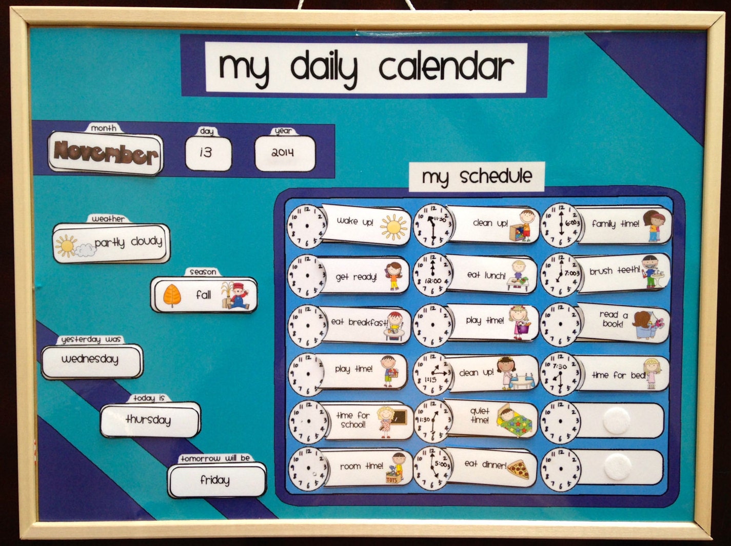 Daily Kids Calendar Schedule Activity & Chore Chart Velcro