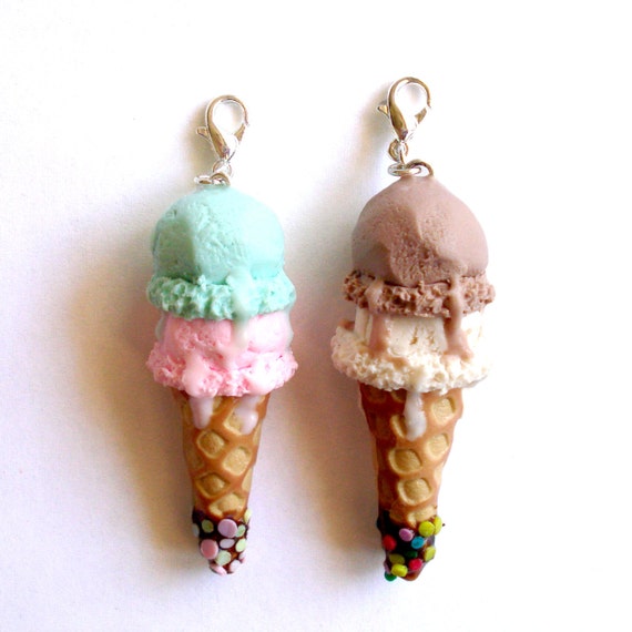 Items similar to Ice Cream Charm Double Scoop Ice Cream Cone Pendants ...