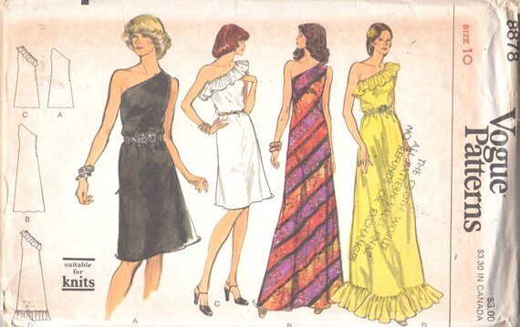 Vogue 8878 1970s Misses One Shoulder Evening Dress by mbchills
