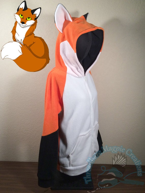 Orange Fox Fleece Hoodie w/White Adult sizes by ThreadbareMagpie