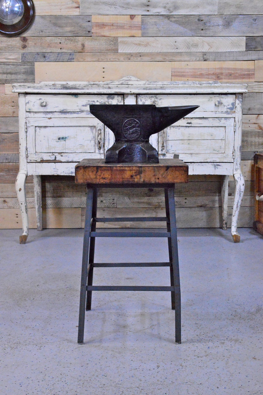 Vintage American Made Anvil Side Table, Vulcan Anvil, Butcher Block ...