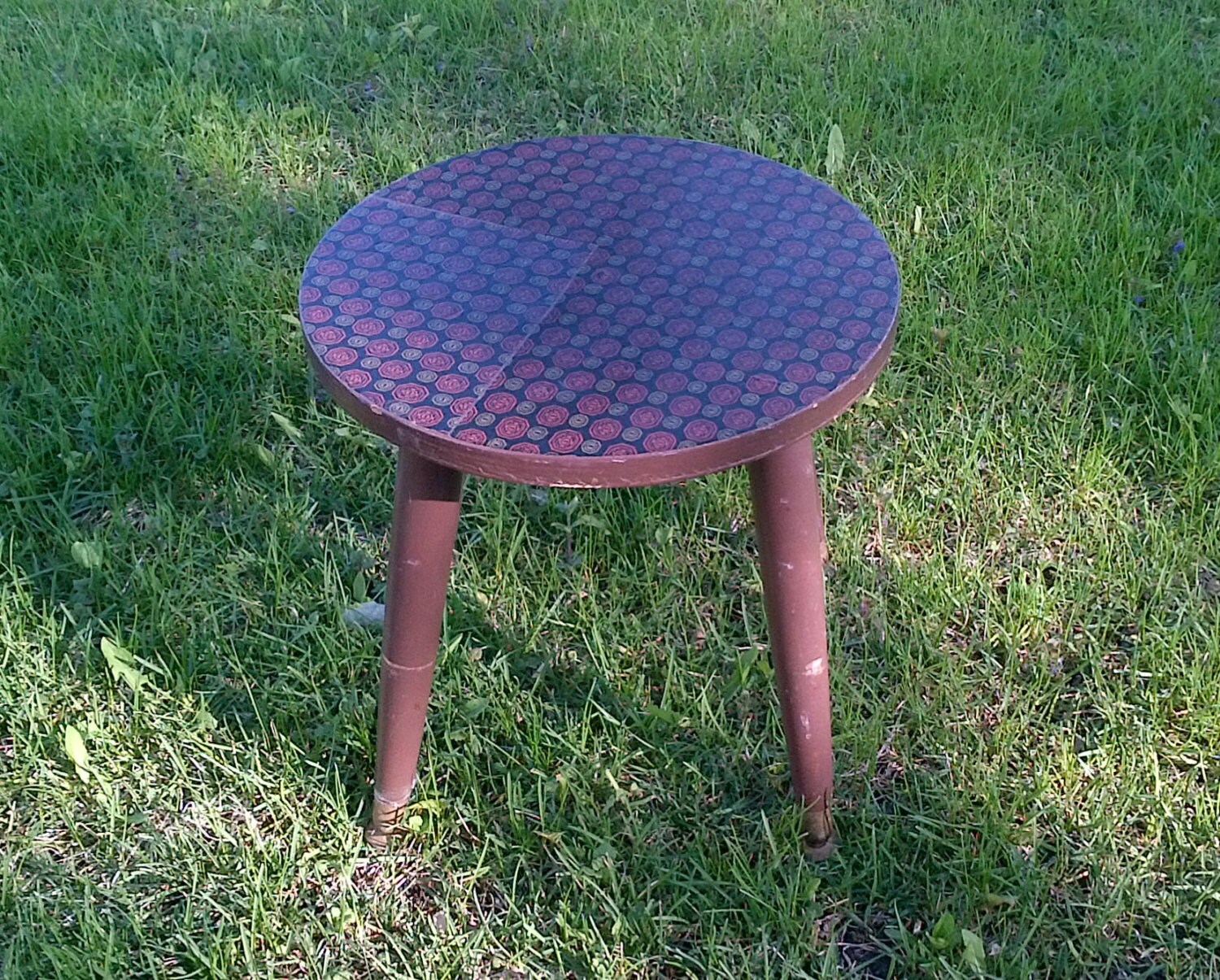 Vintage Mid Century Modern Small Round Circle Wood Stool with Tapered ...