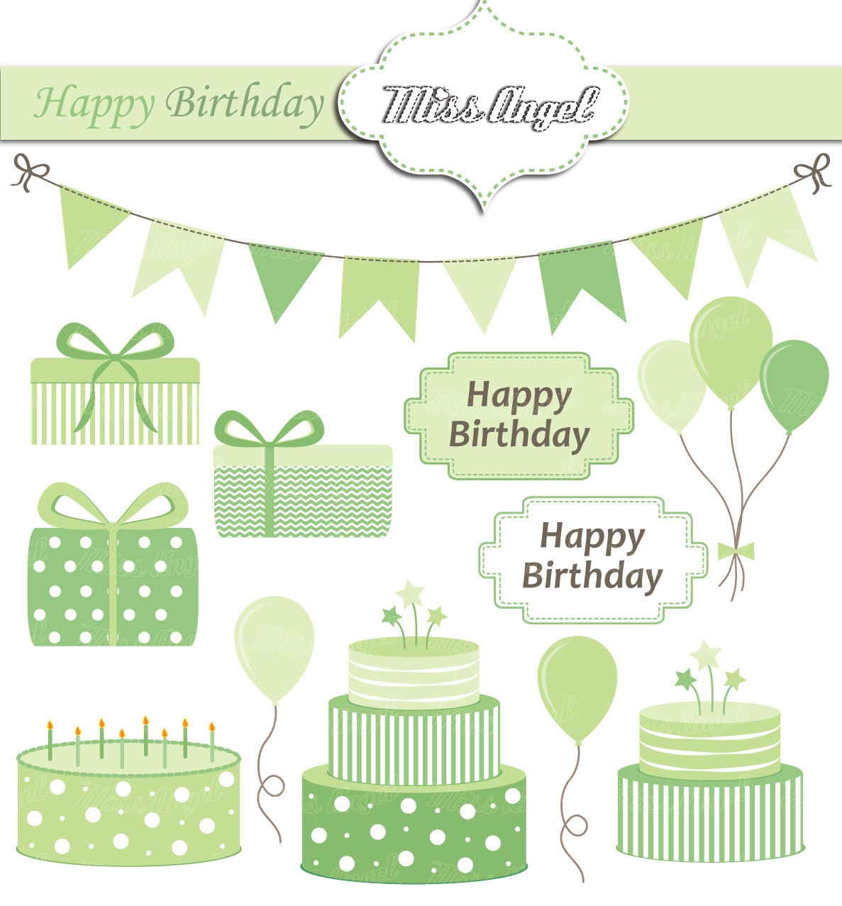 Happy Birthday Clipart green. Digital Party: Bunting Banner