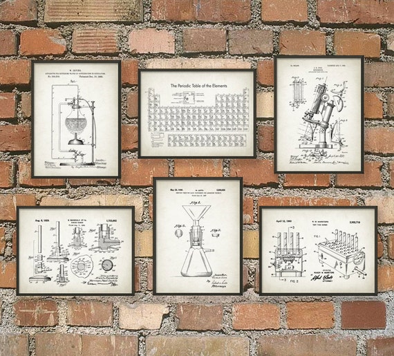 Science Patent Prints Set of 6 Chemistry Wall Art Periodic