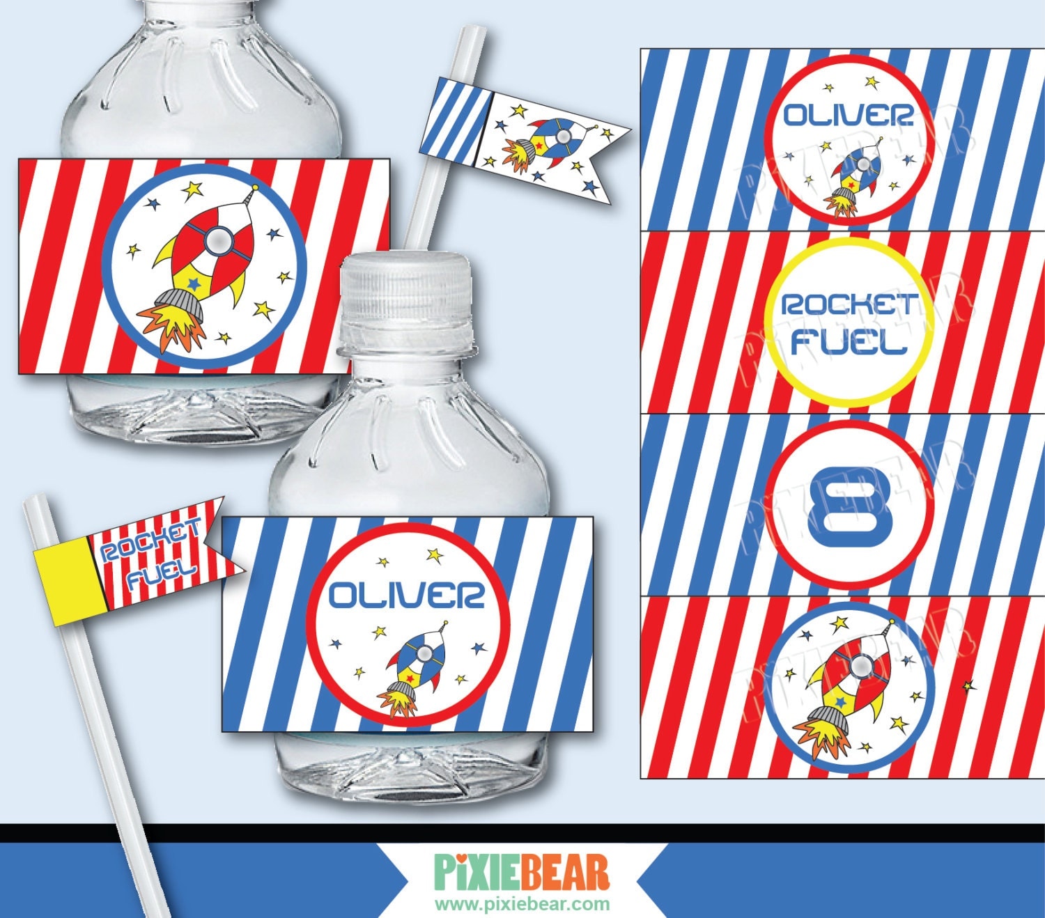 Space Water Bottle Labels Rocket Birthday Space Party
