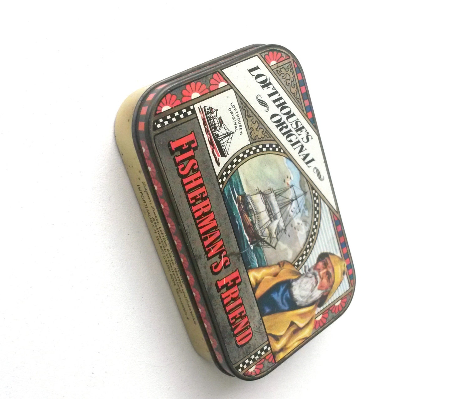 Vintage Tin Box with Fisherman's Friend 'Lofthouses