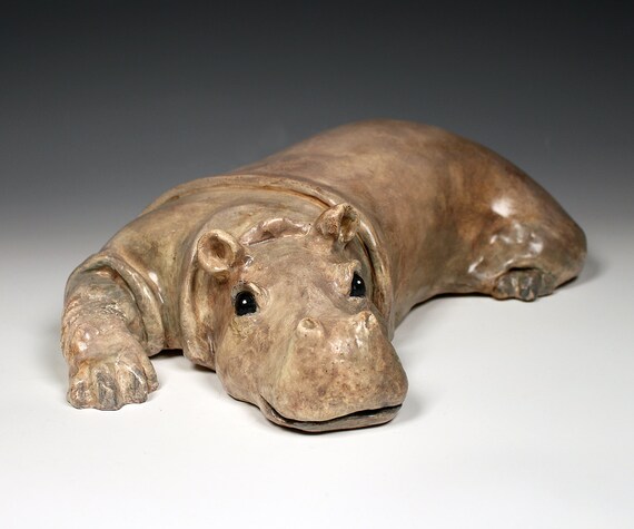 Items similar to Ceramic hippo, taupe, tan and brown ceramic resting ...