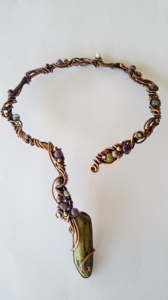 Copper wire necklace with natural stonesCopper by Tangledworld