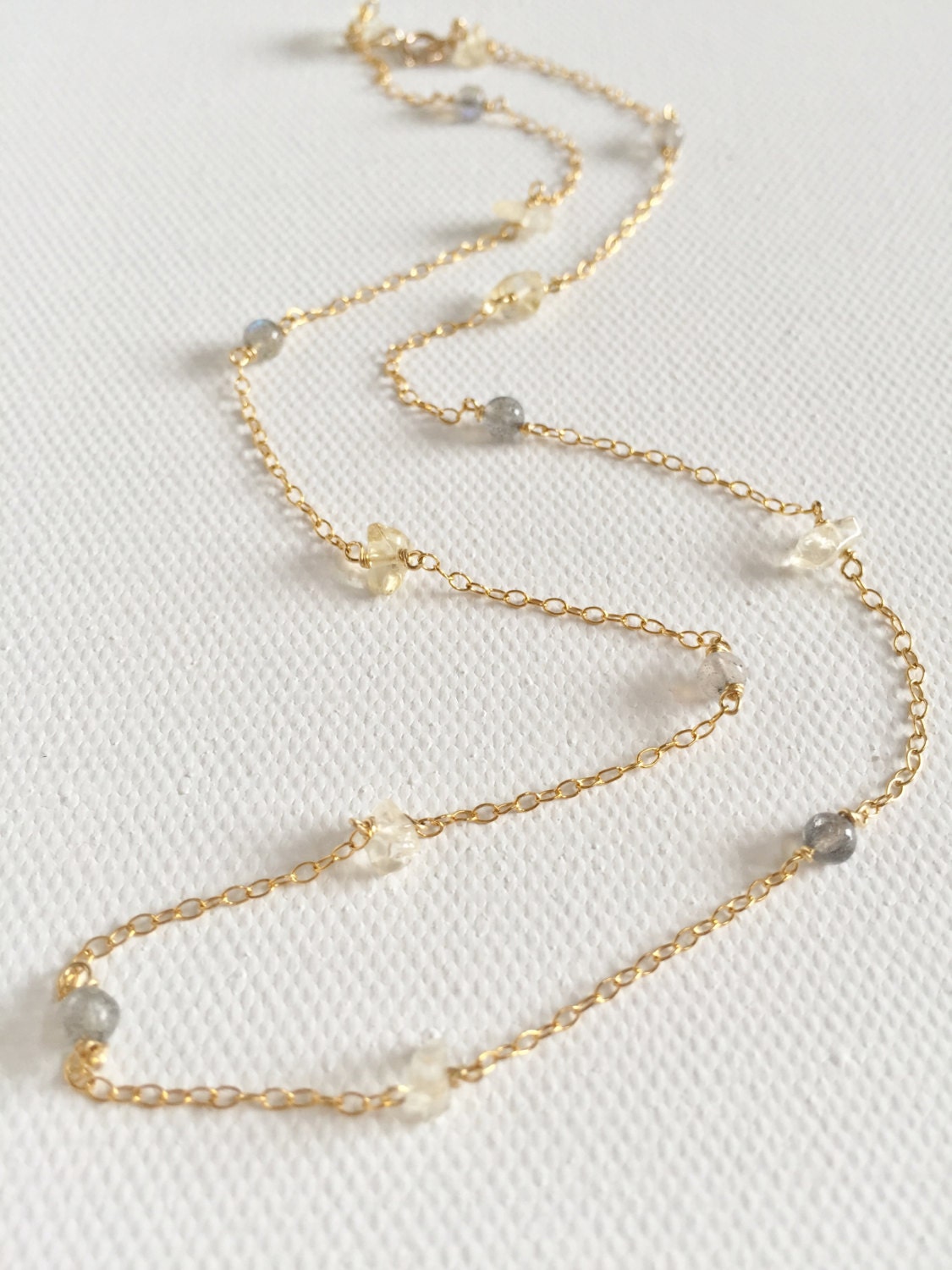 Delicate Chain Necklace - Gemstone Station Necklace - Tiny Gemstone ...