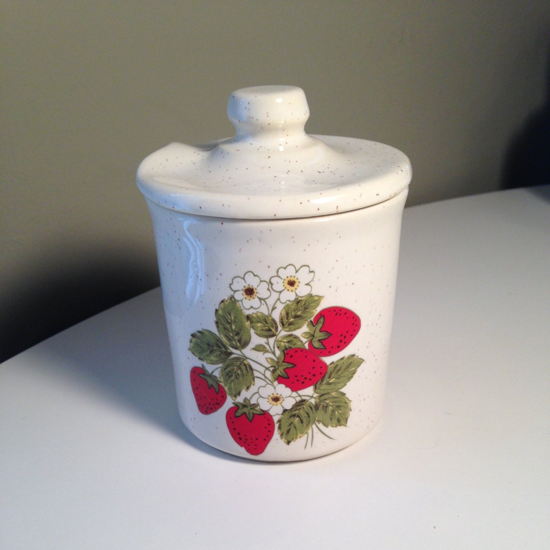 Sweet Strawberry Jam Jar, Ceramic, Made in the USA, off-white with ...