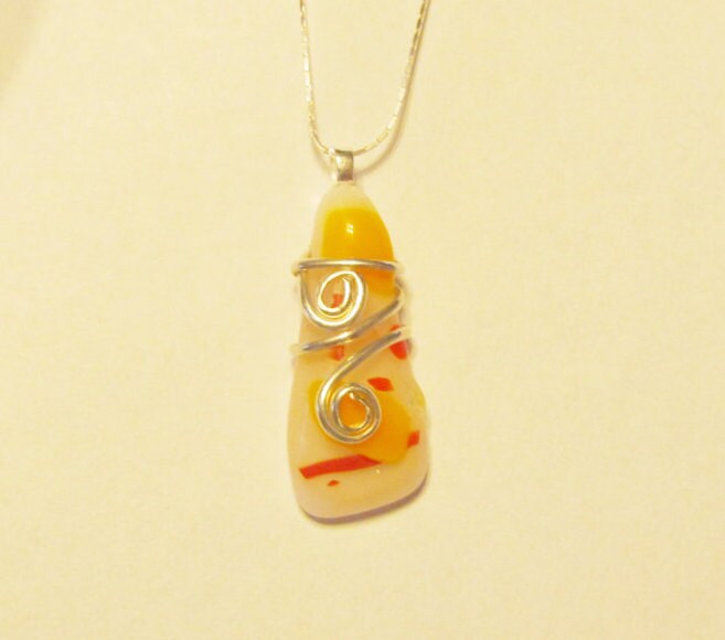 Fused Glass Pendant Sterling Silver Wire & Bale