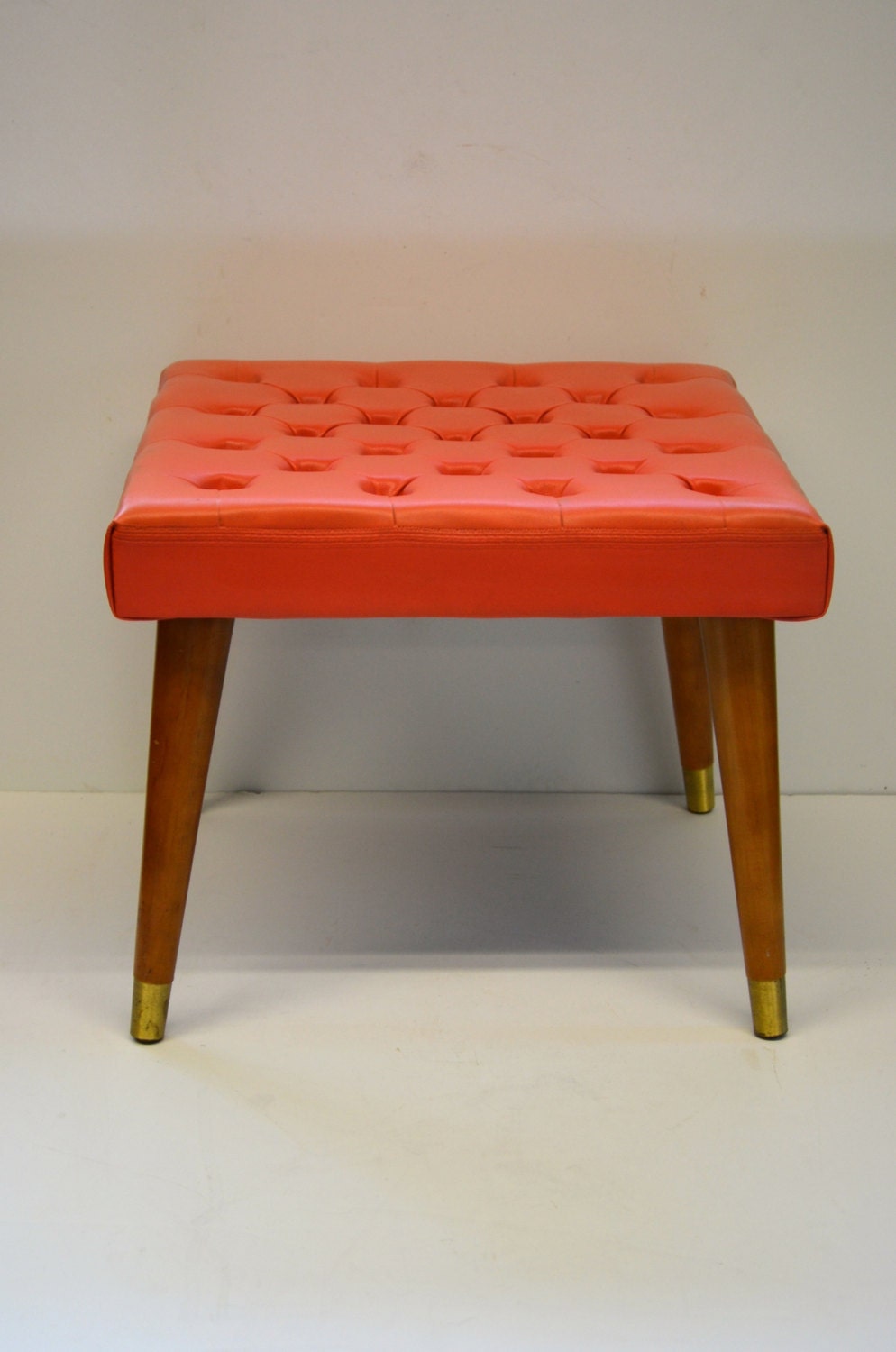 Vintage Vinyl Foot Stool, Mid Century Ottoman, Retro Orange Mod Ottoman ...