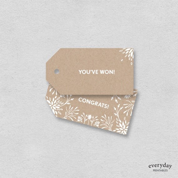 Printable prize tags kraft paper congrats and you've won