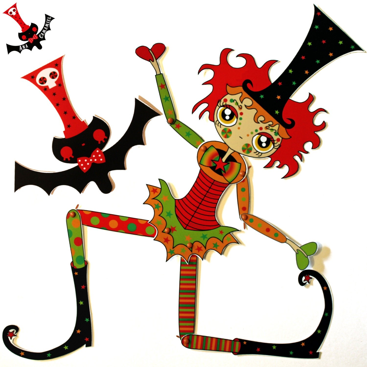 Assembled articulated paper doll Angela & the bat Ambrosius