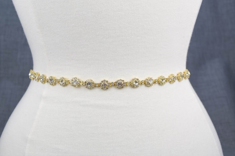 Thin Gold Crystal Rhinestone Belt Bridal by BridalBeltsandSashes