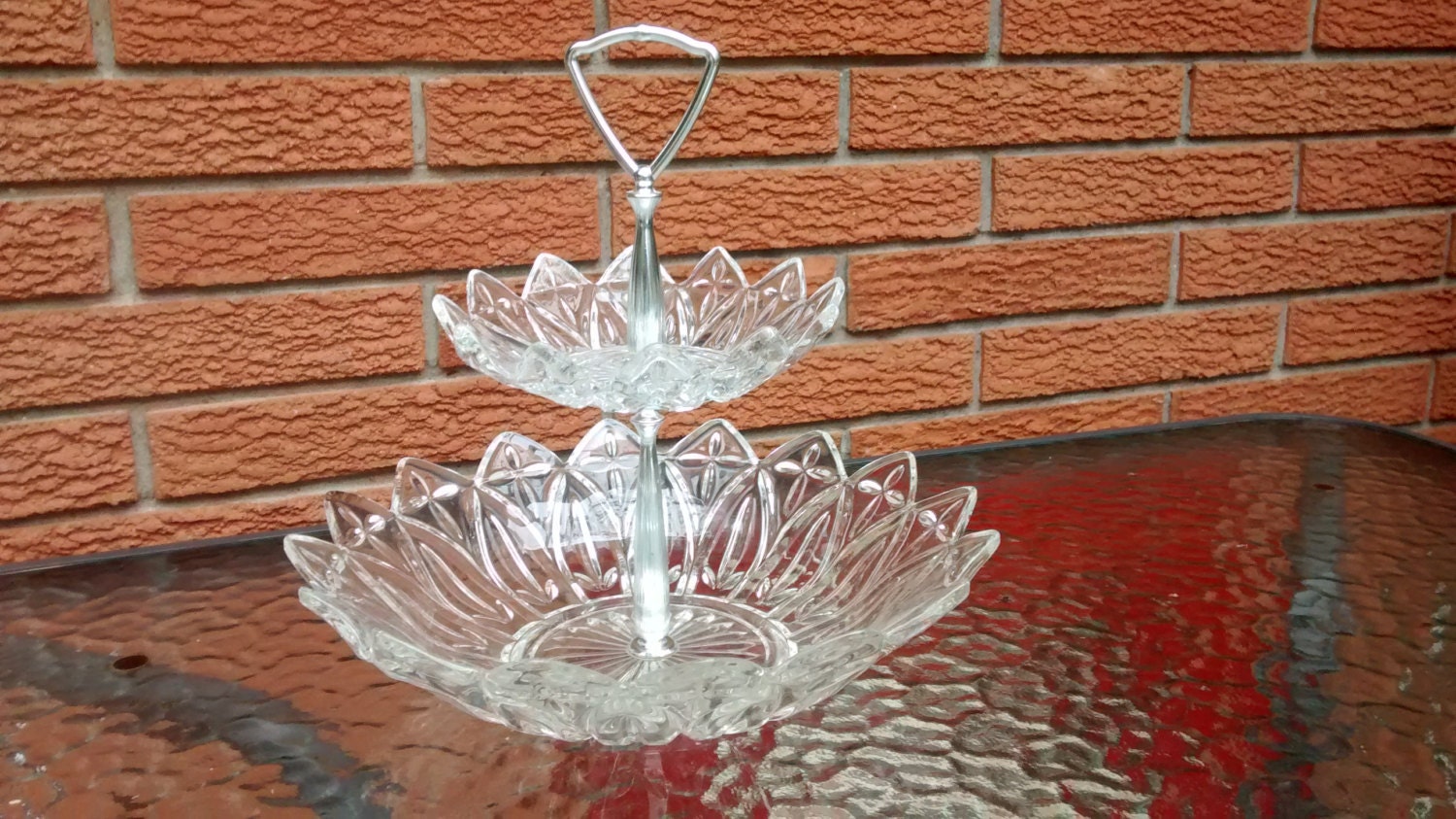Rare 2 Tier Petal Pattern Serving Tidbit Tray Bowls by Federal Glass ...