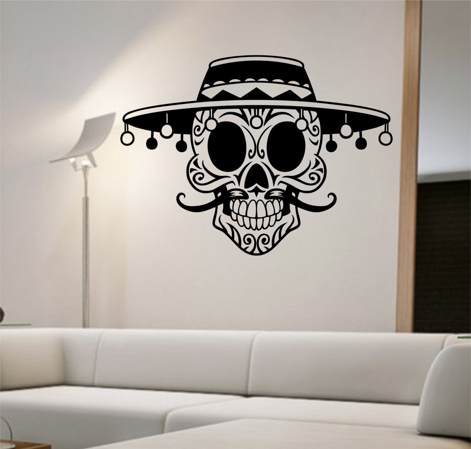 Mustache Sugar Skull Vinyl Wall Decal Sticker Art Decor