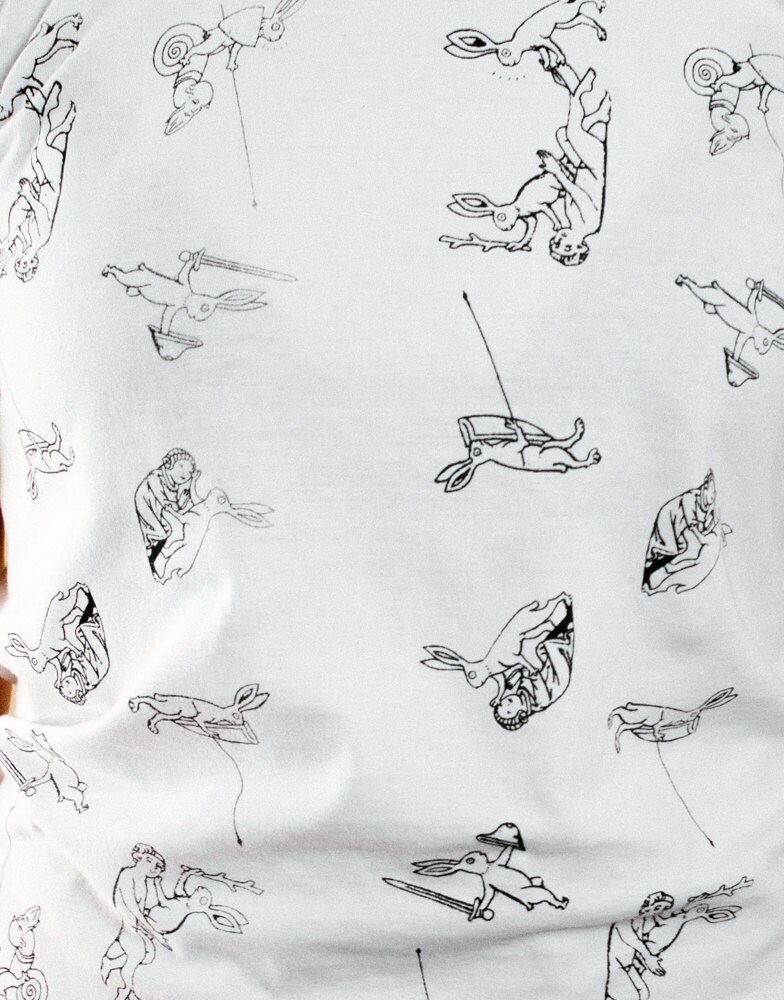 Medieval Rabbit Pattern Tee medieval marginalia by purgatoryLTD