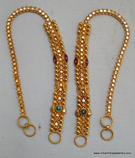 ethnic 20k gold ear chain handmade jewelry from rajasthan