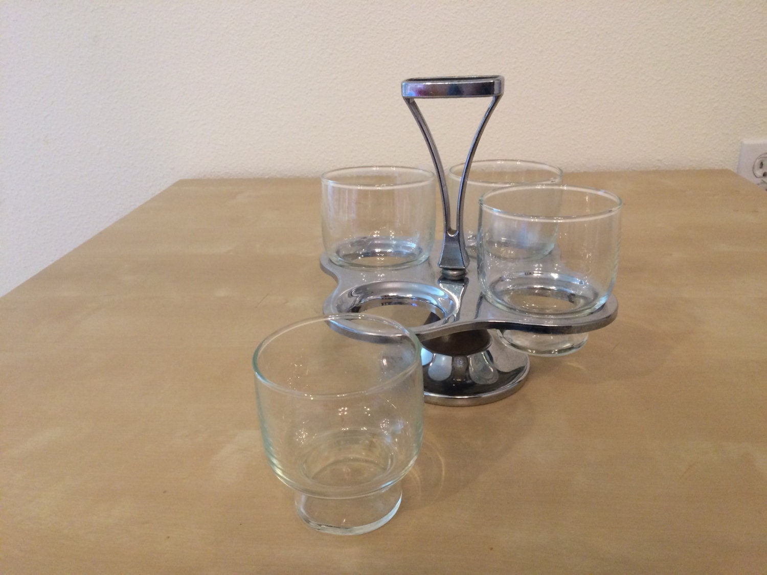 Mid-Century Spinning Metal Condiment Caddy | 4 Glass Vintage Condiment ...