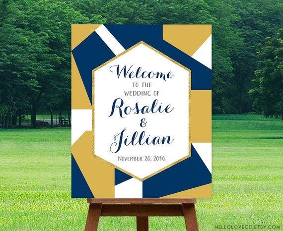 Items similar to PRINTABLE Large Wedding Sign, Navy Blue & Gold ...