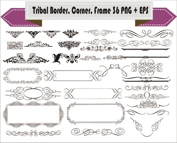 Border Corner Frame Tribal Vintage Retro Vector Clipart PNG