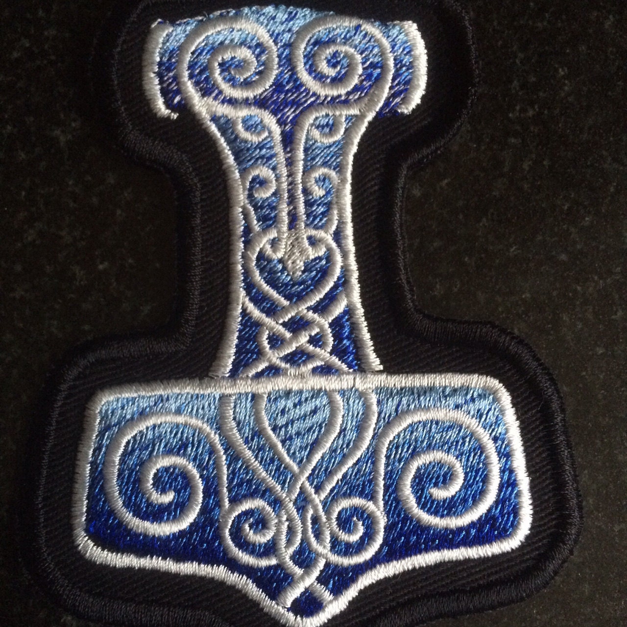 Blue Mjolnir Thor's Hammer VIking Norse Patch Biker