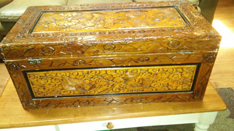 Antique hand carved wooden chest – Haute Juice