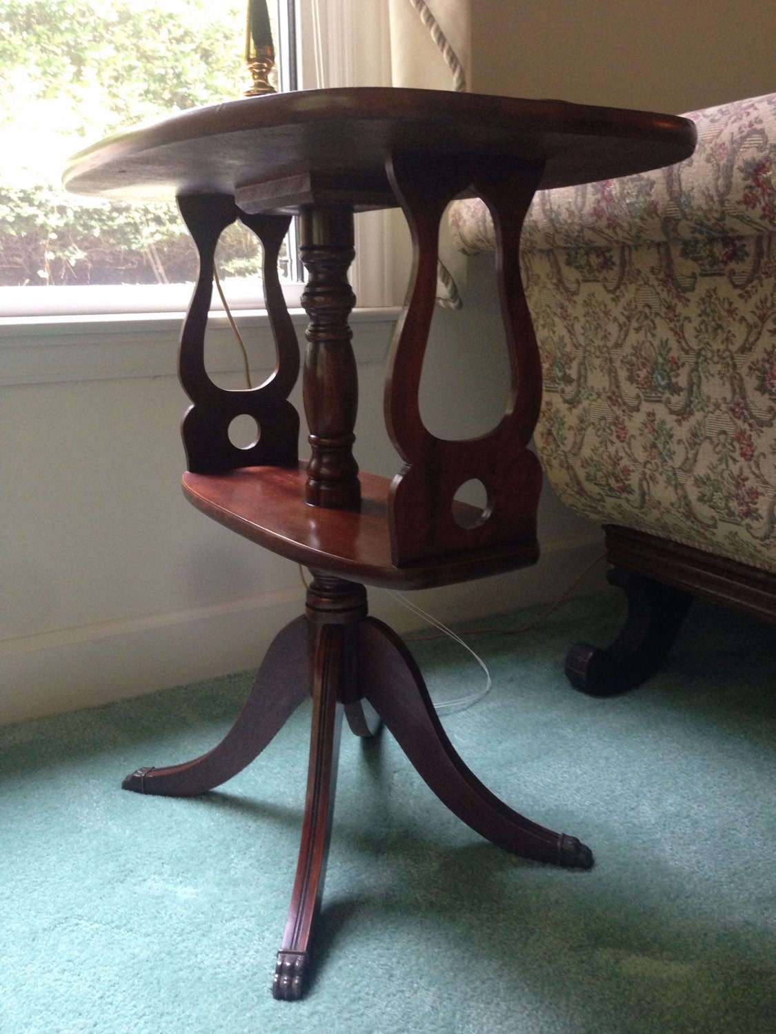 Stunning Antique Duncan Phyfe Carved End Table Set w/Brass Claw Feet ...