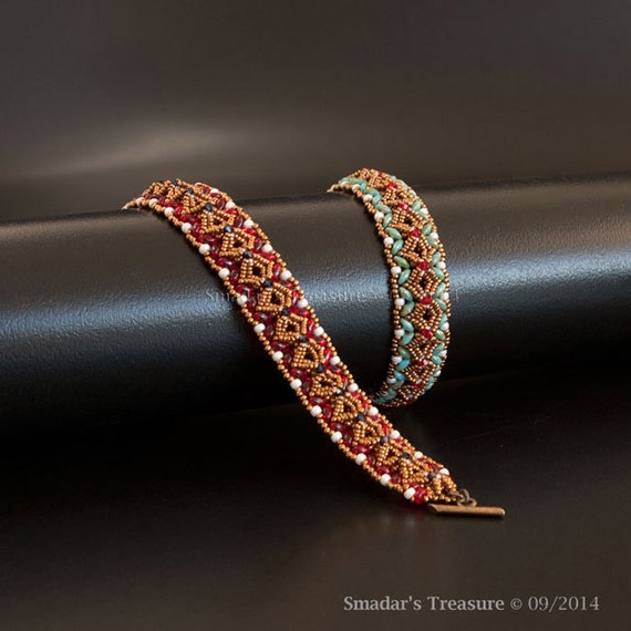 Beading Tutorial Double Diamond and Lacy Braid by SmadarsTreasure