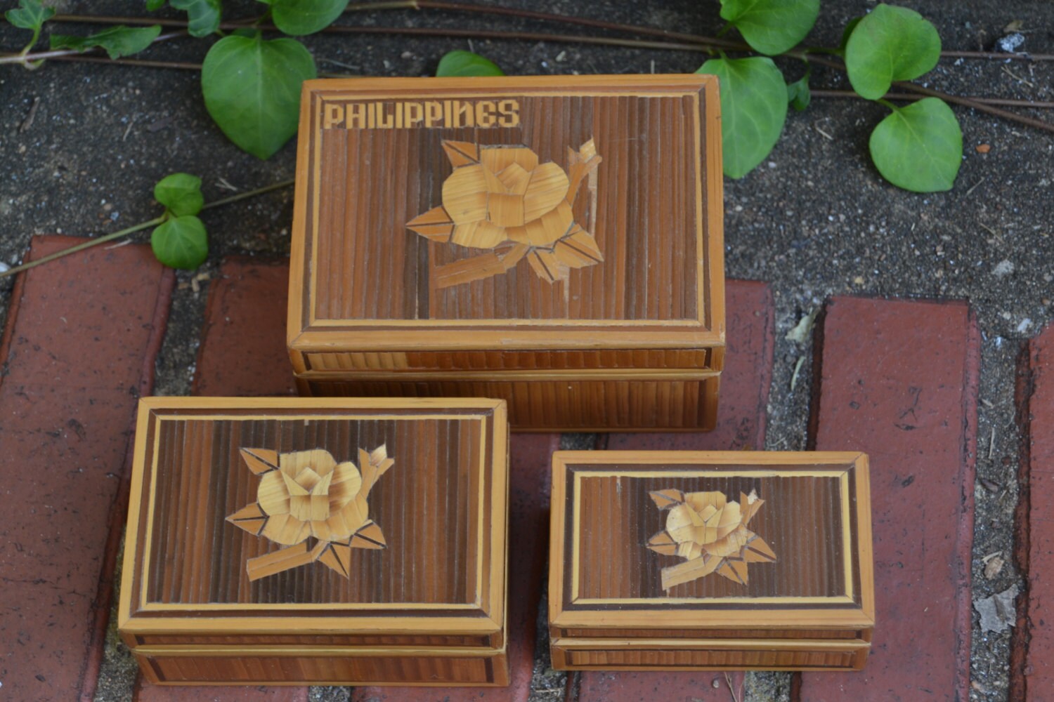 3 Vintage wooden nesting boxes Philippines rose motif – Haute Juice