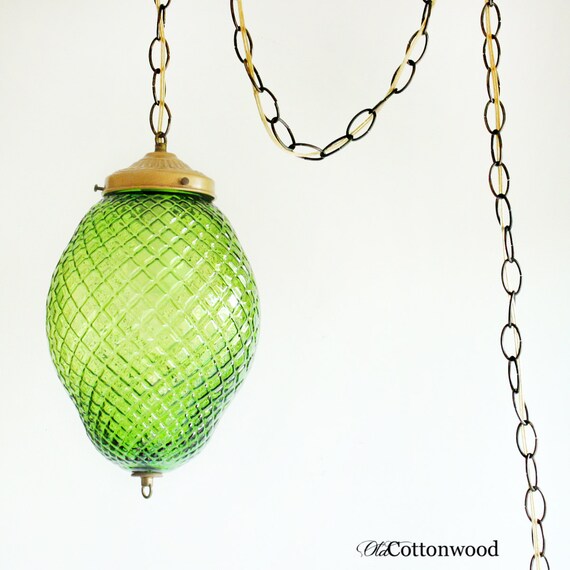 Vintage hanging light hanging lamp green glass by OldCottonwood Vintage hanging light hanging lamp green glass by OldCottonwood