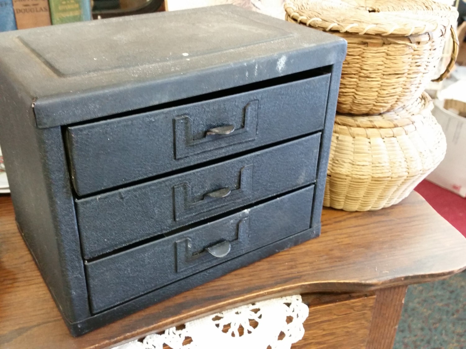 Small Vintage Industrial Three Drawer Metal Chest from Rustysecrets ...