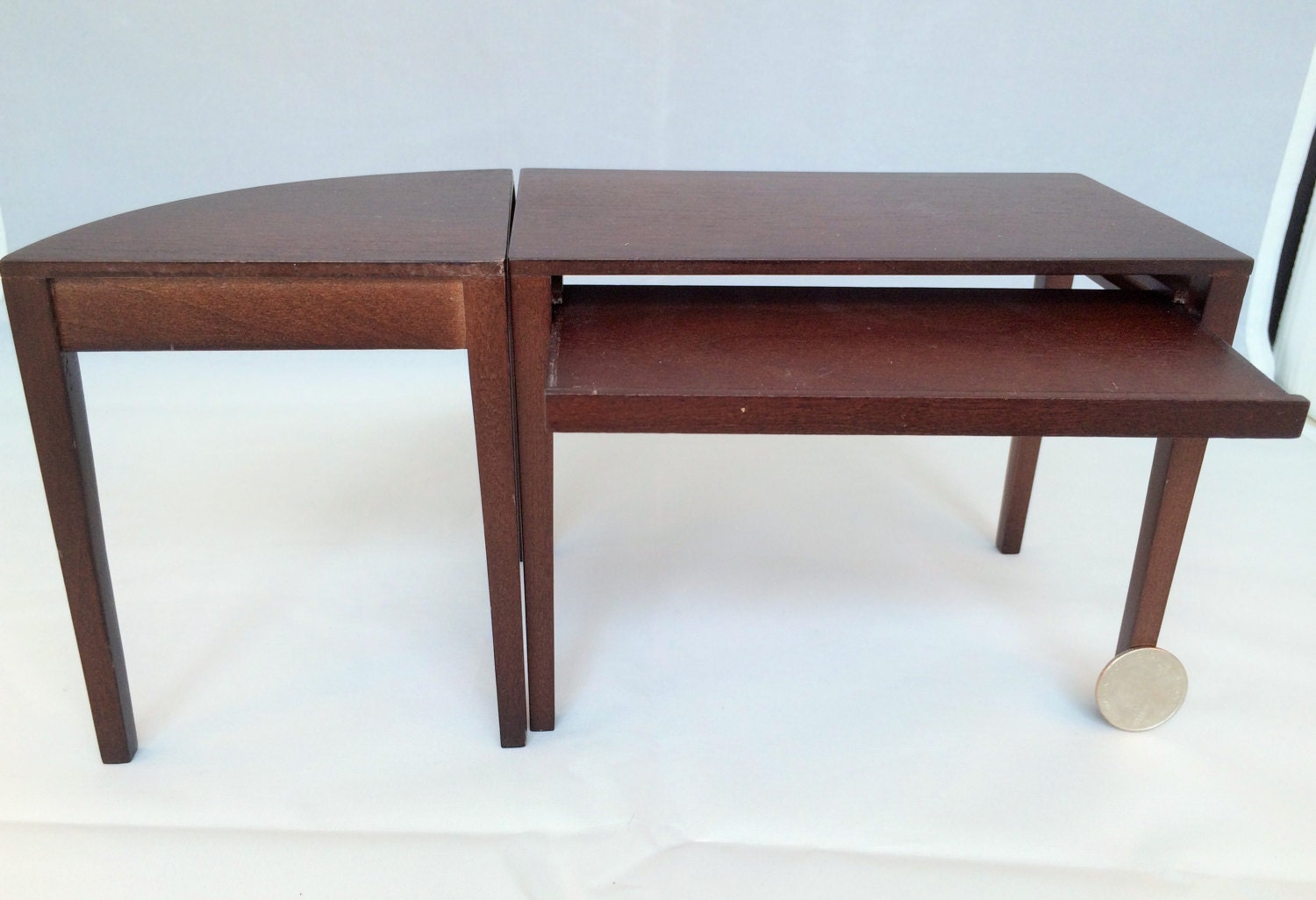 Miniature Wooden Office Desk With Curved End Table and Keyboard Shelf ...