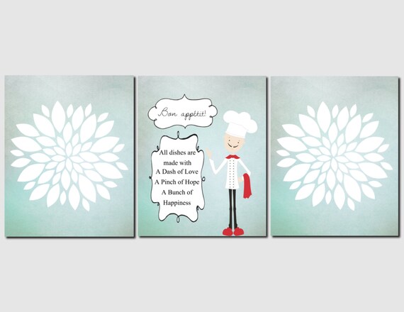 Items similar to Kitchen Wall Art Chef Flowers Watercolor Kitchen Decor ...