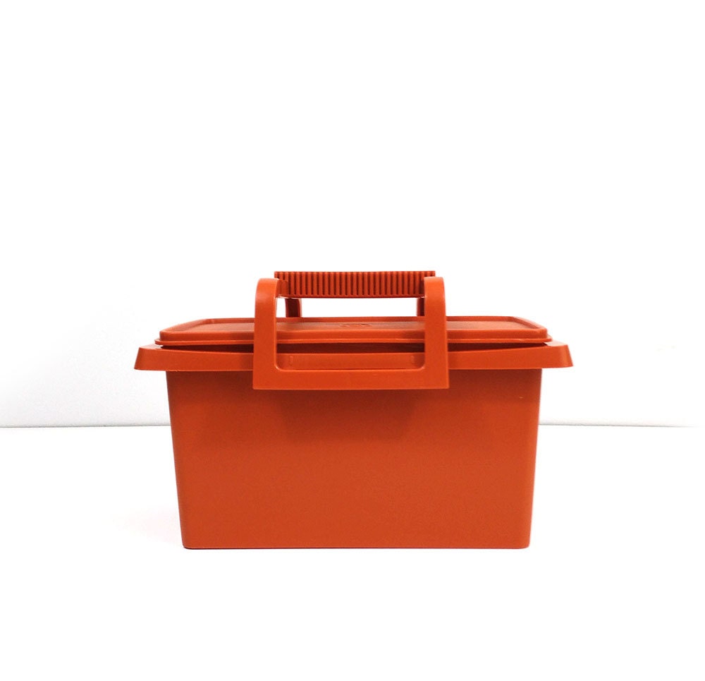 Vintage orange Tupperware lunchbox, Carry all tote, Craft storage box ...