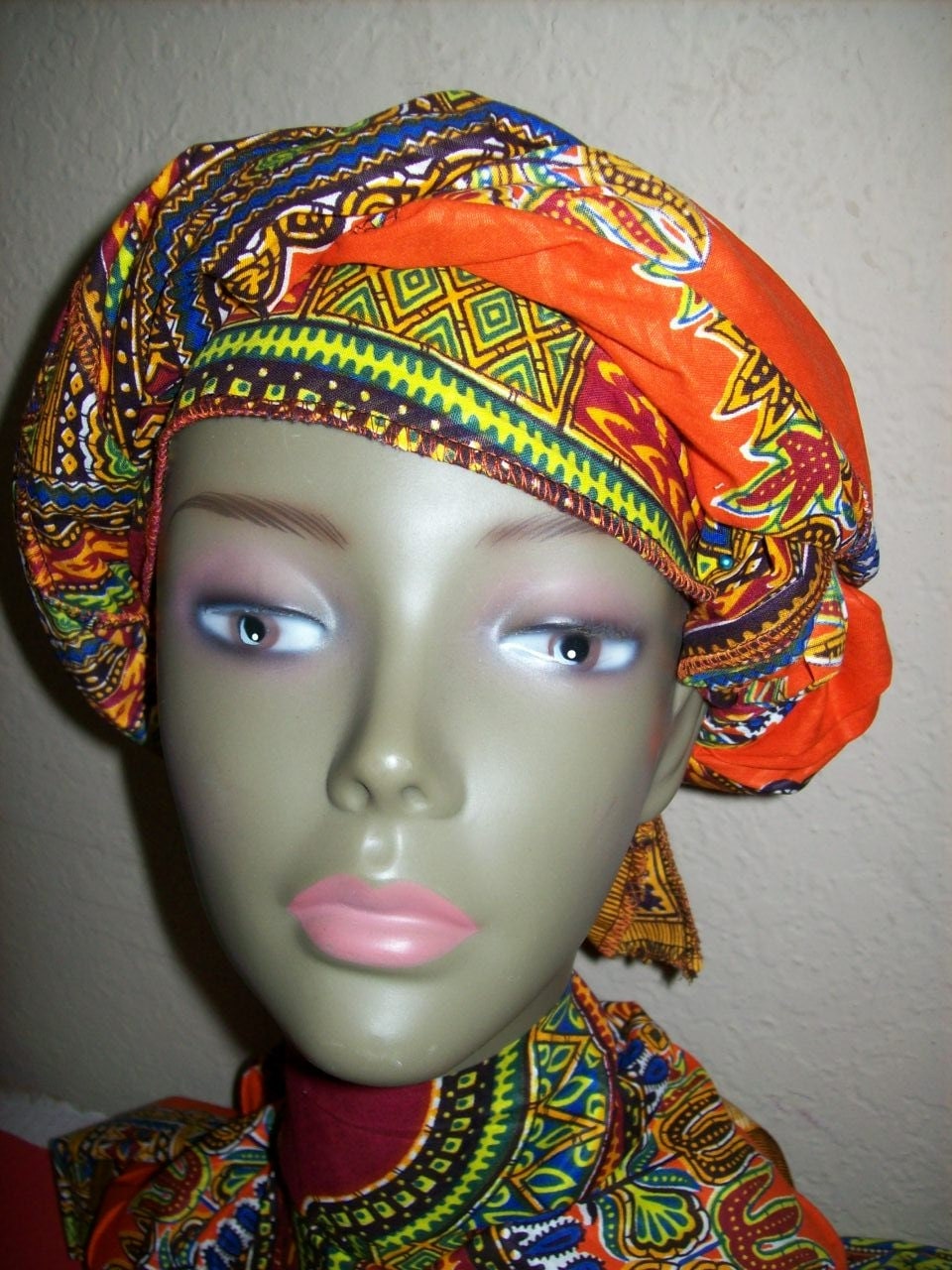 Orange Dashiki Head Wrap Fabric African Head Wrap African